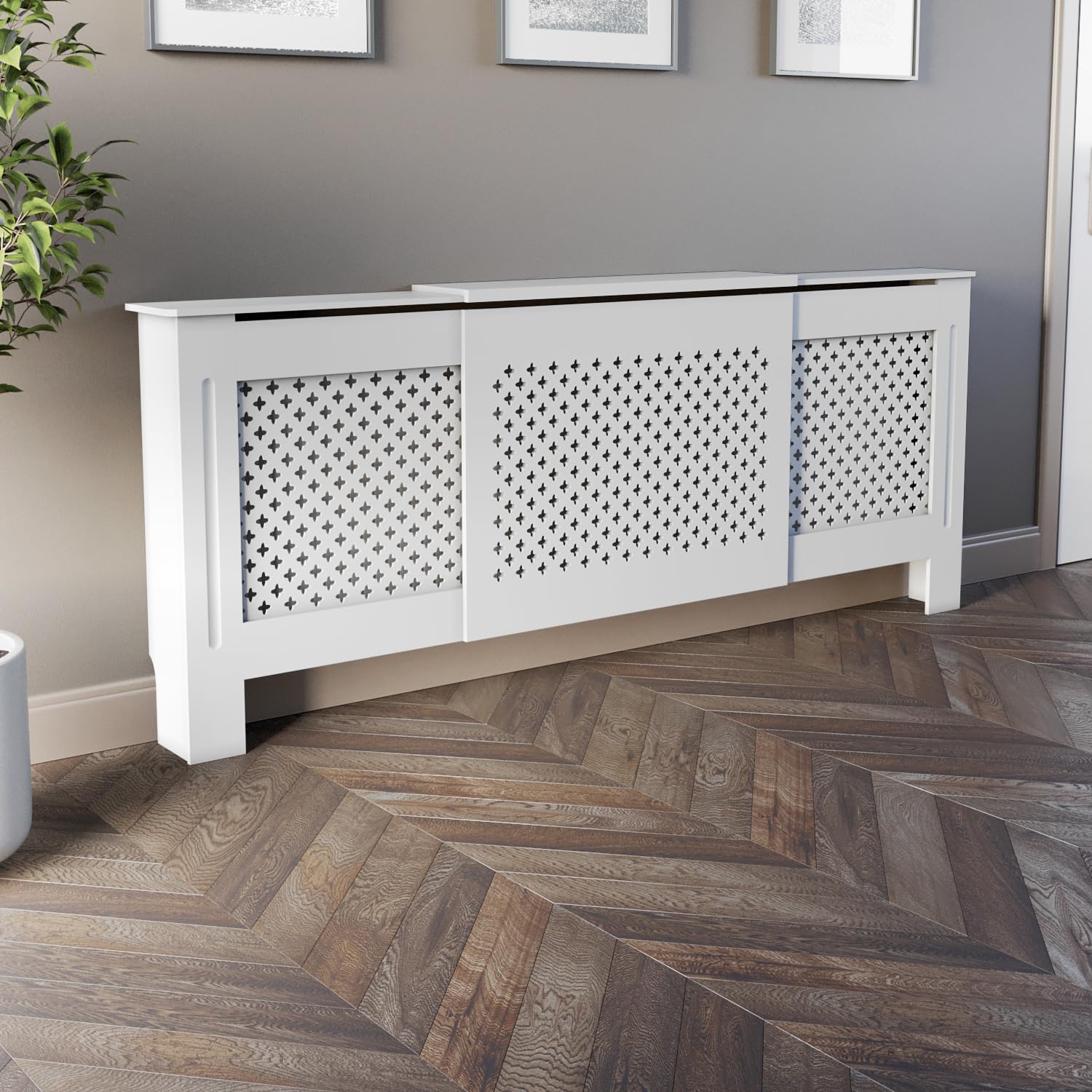 DuraTherm® Radiator Cover White Painted Traditional Cross Slat Shelves ...