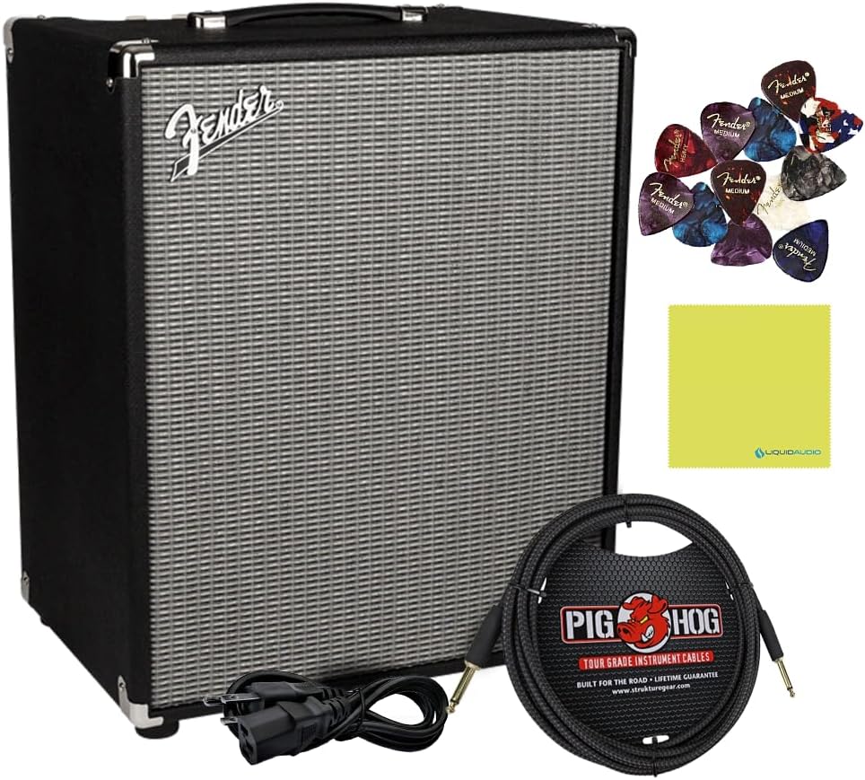 Amazon.com: Fender Rumble™ 200 Bass Amplifier Bundle w/Pig Hog PCH10BK ...