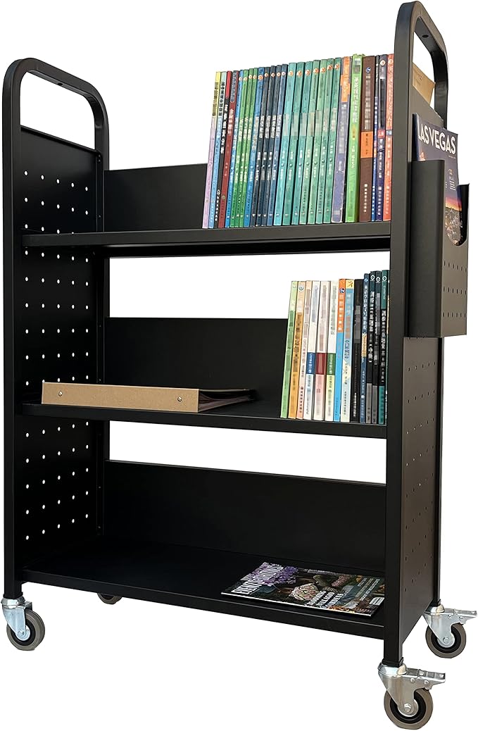 Amazon.com: Workington Rolling Book Truck Book Cart with 3 Flat Shelves ...