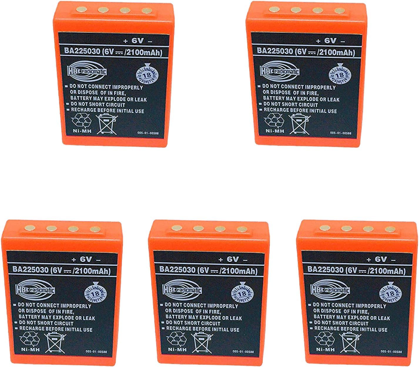 (5 Pack) BA225030 6V 2100mAh Ni-Mh Rechargeable Battery HBC Radiomatic ...