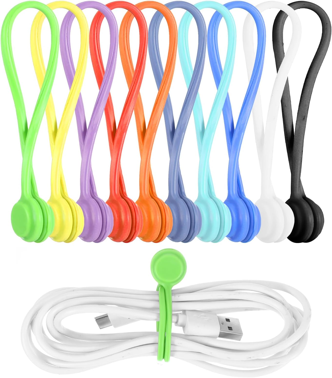 Amazon.com: Ptwola 10 Pack Magnetic Cable Ties Reusable Cord Organizer ...