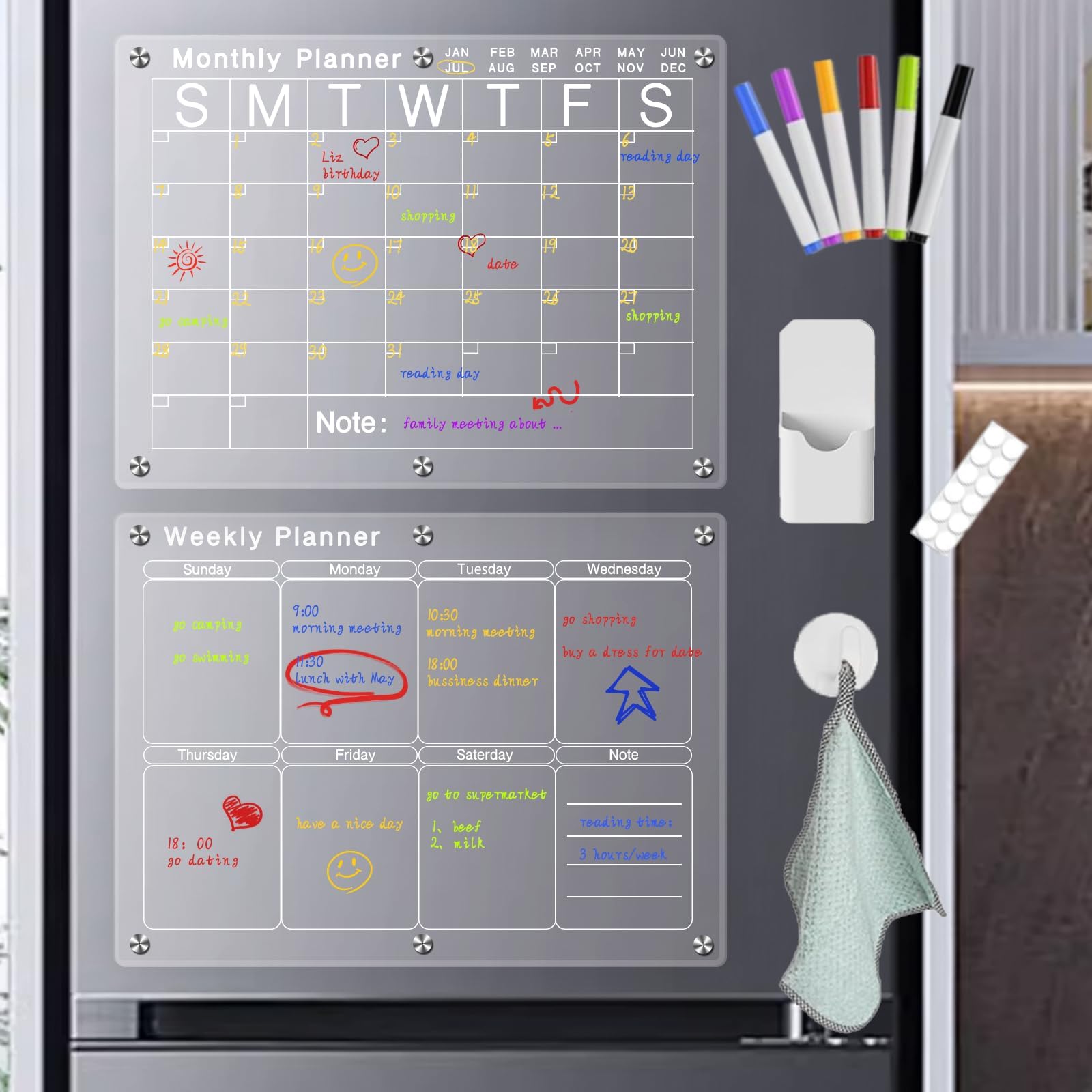 Amazon.com : Magnetic Acrylic Clear Calendar for Fridge,2 Pack 12"x16 ...