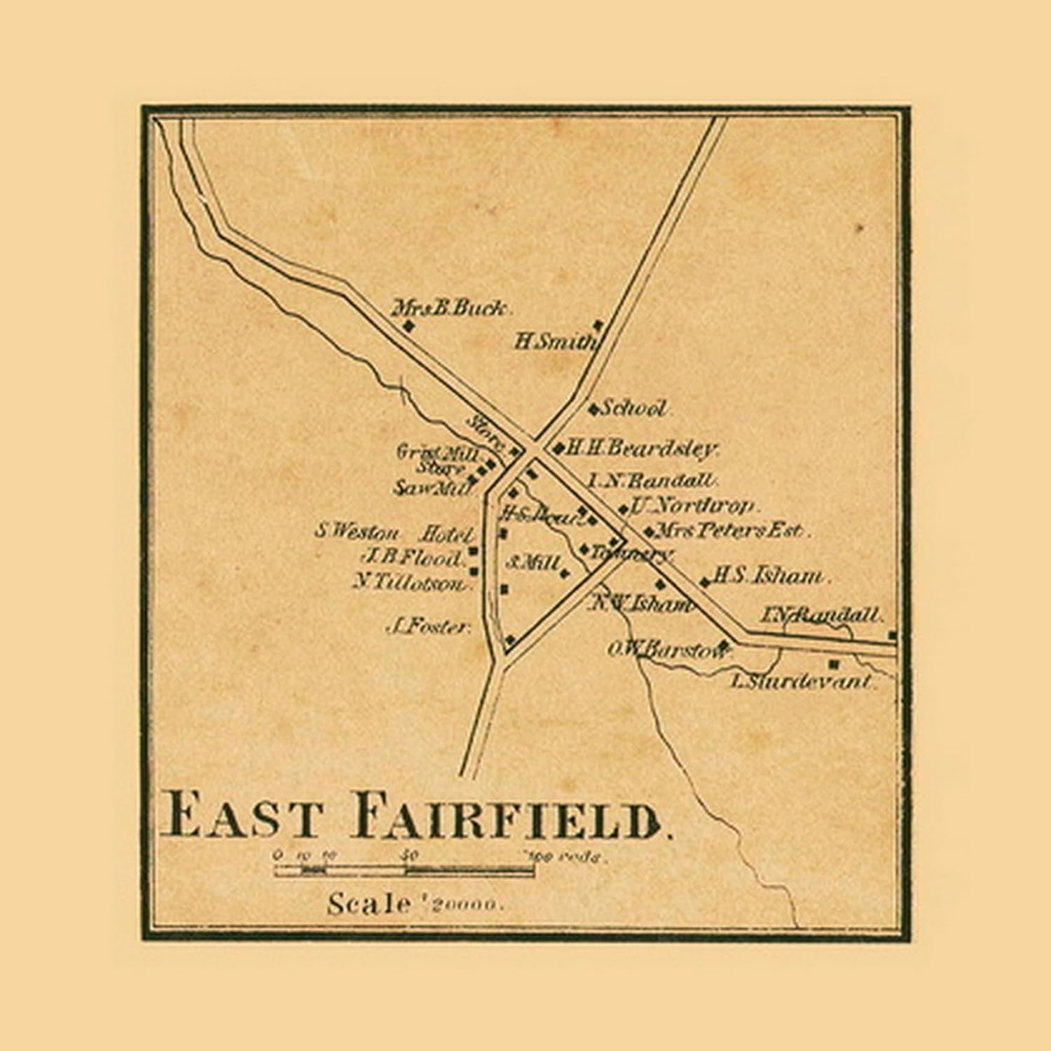 East Fairfield Village 1857 Old Town Map with Homeowner Names Vermont ...