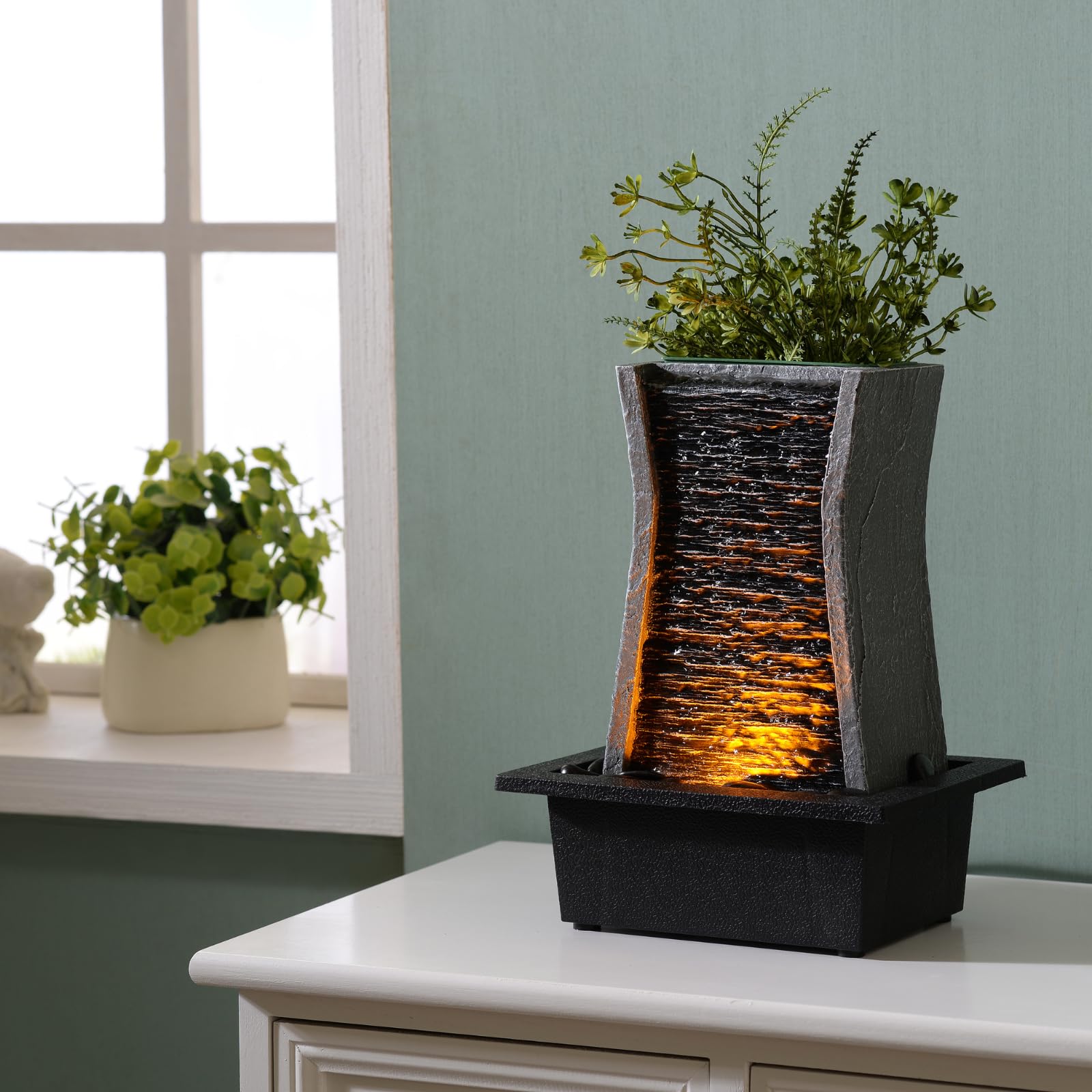 Amazon.com: Tabletop Water Fountain with LED Lights Cobbles for Desk ...