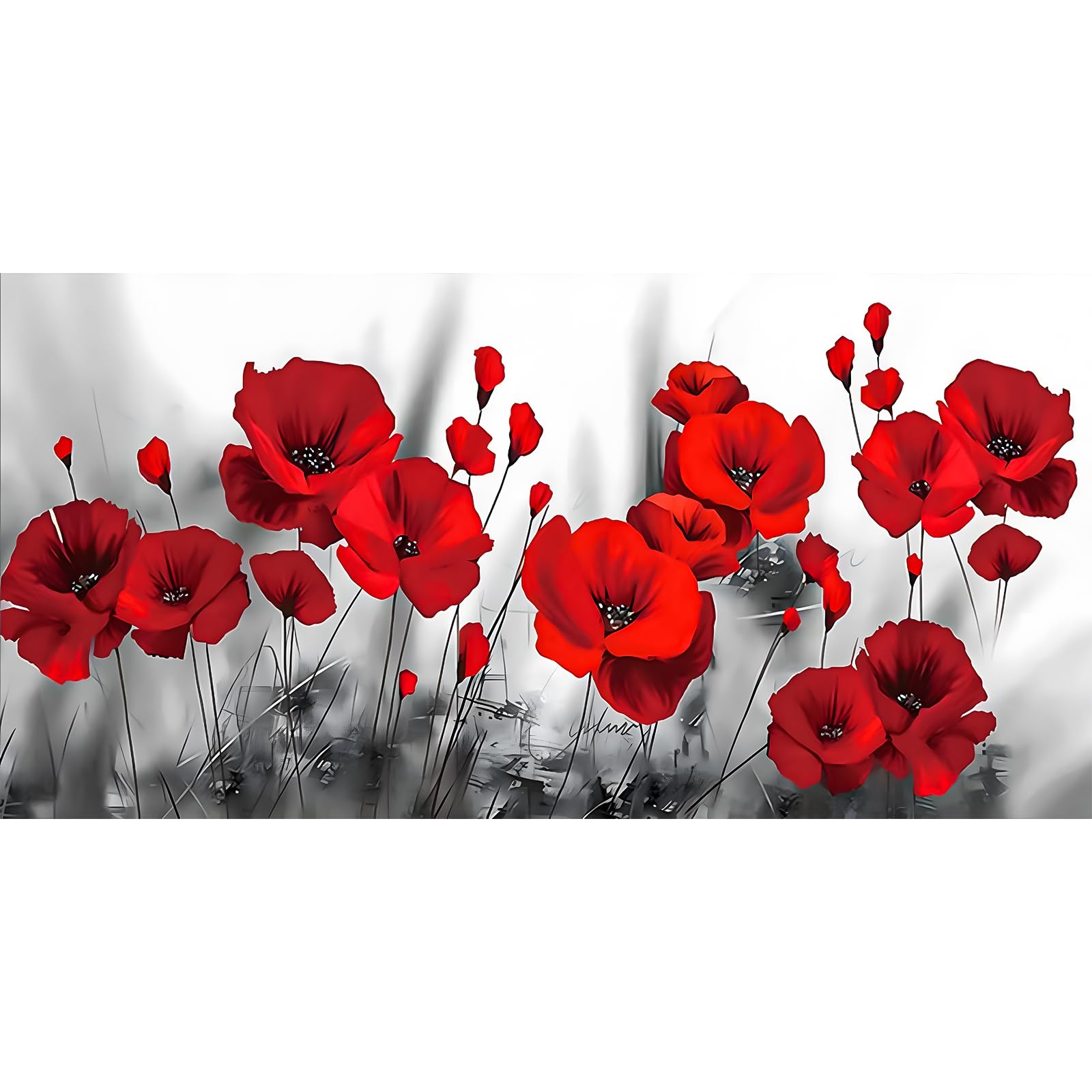Amazon.com: MXJSUA Red Poppies Flower Big Size Diamond Art Painting Kit ...