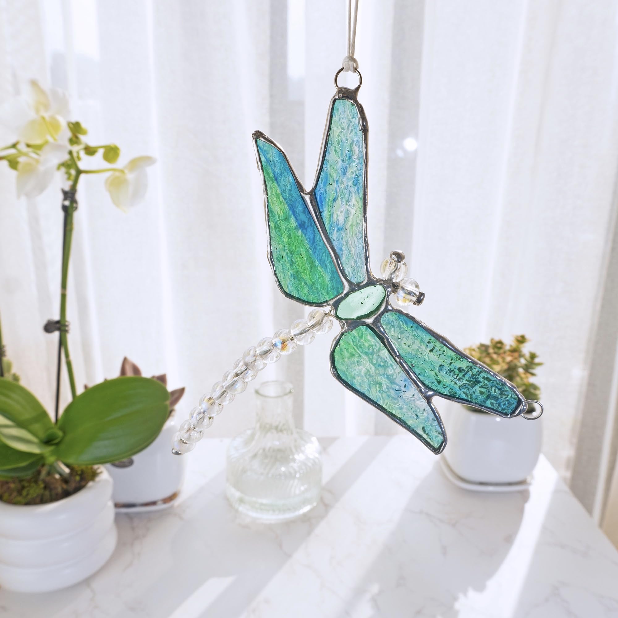 Amazon.com: Dragonfly Stained Glass Window Hanging Handmade Dragonfly ...