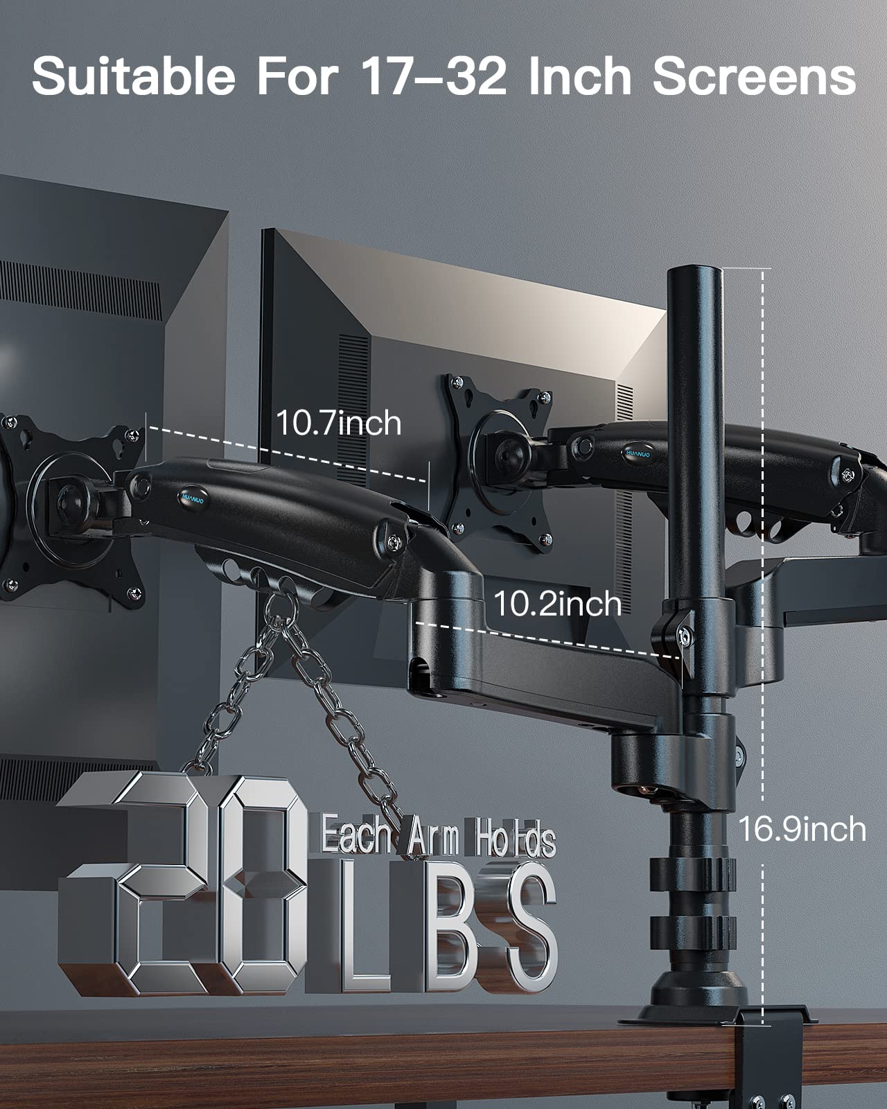 Buy HUANUO Dual Monitor Stand - Height Adjustable Gas Spring Double Arm ...