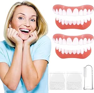 False Teeth Dentures for No Teeth, 2Pair Fake Teeth Soft Denture ...