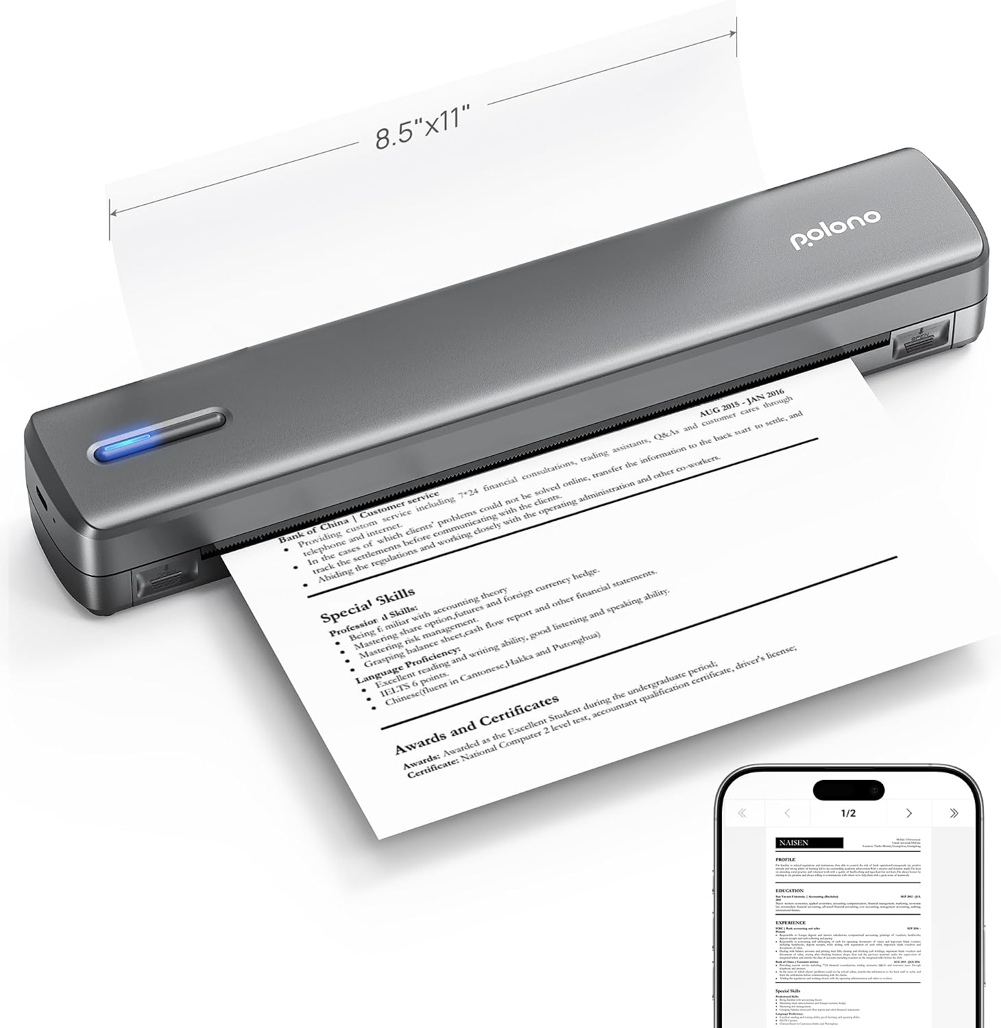 POLONO D810 Thermal Printer A4 Wireless for Travel, Mobile Printer A4 ...