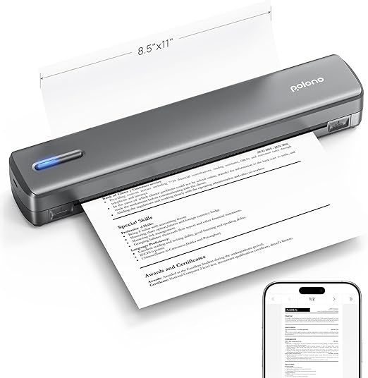 POLONO D810 Thermal Printer A4 Wireless for Travel, Mobile Printer A4 ...