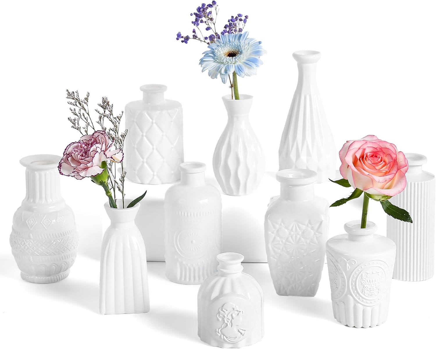 Amazon.com: PURVONNIE Vintage Small Glass Vases Set of 10,Mini Bud ...