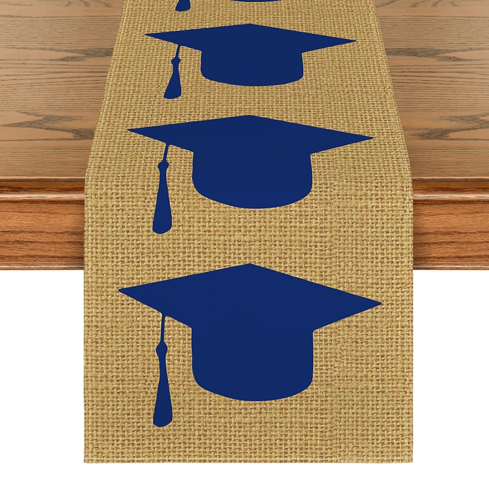 Artoid Mode Blue Diploma Cap 2024 Graduation Table Runner, Rustic ...
