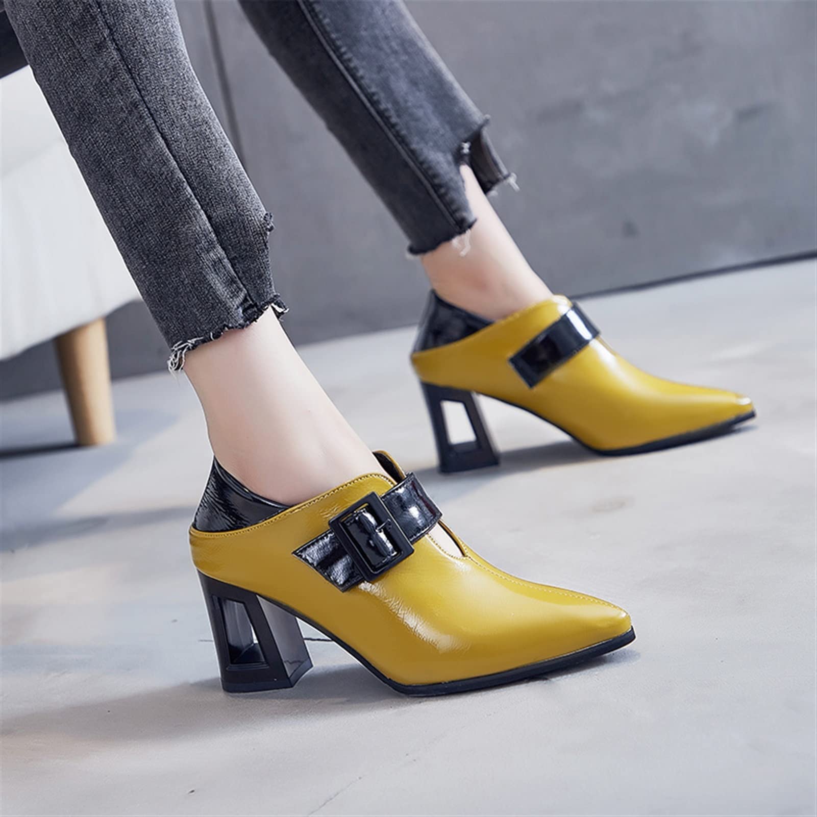 Yellow Patent Leather Shoes Women Marni Block Heel 80mm Butter Yellow