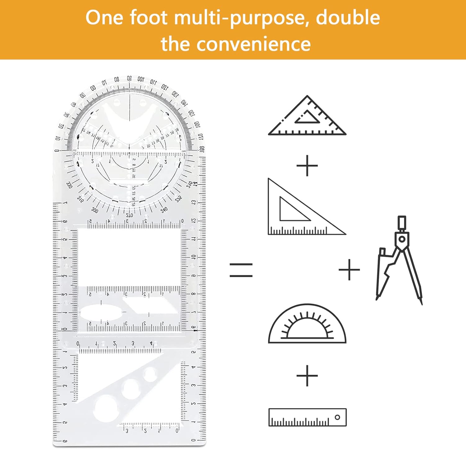 Multifunctional Geometric Ruler, Multi-Function Drawing Ruler with 14 ...