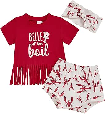 Amazon.com: Kiluex Baby Girl Crayfish Outfit Western Short Sleeve ...