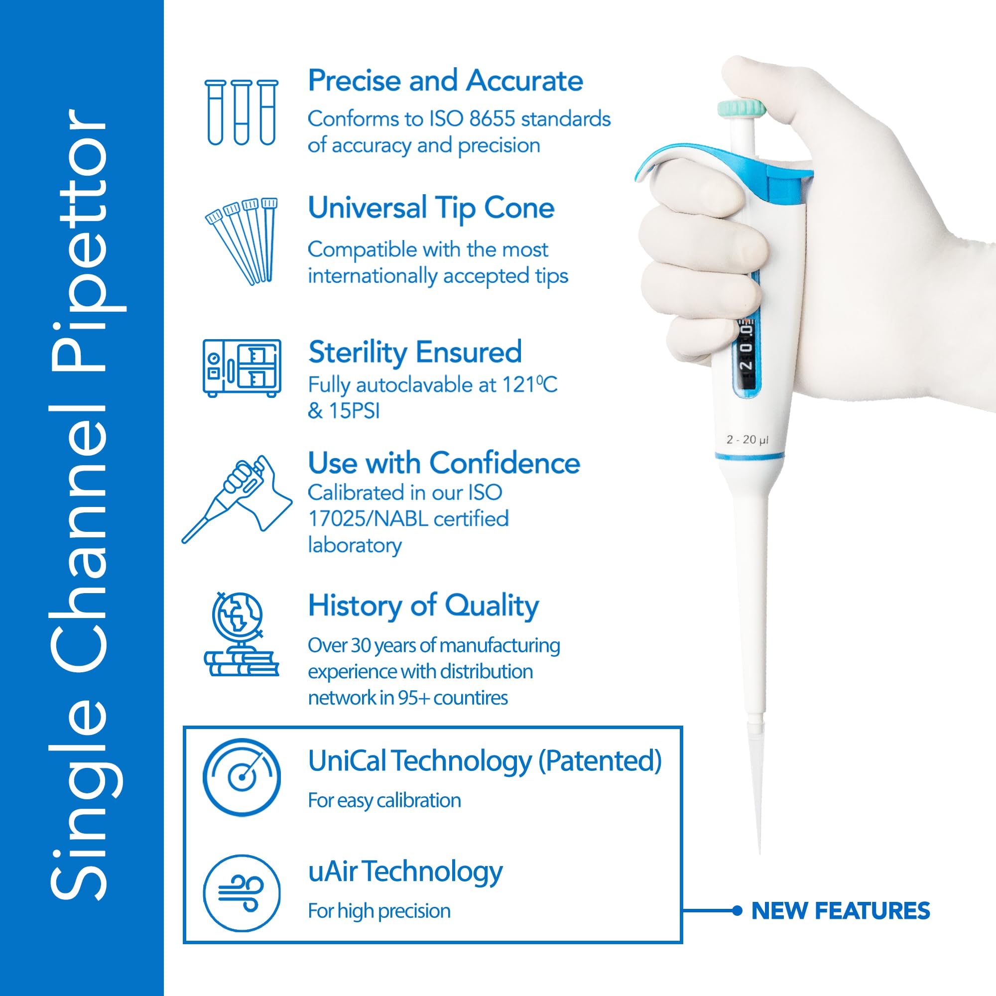 Snapklik.com : Nero Ergonomic Micropipette - Single Channel Pipettors
