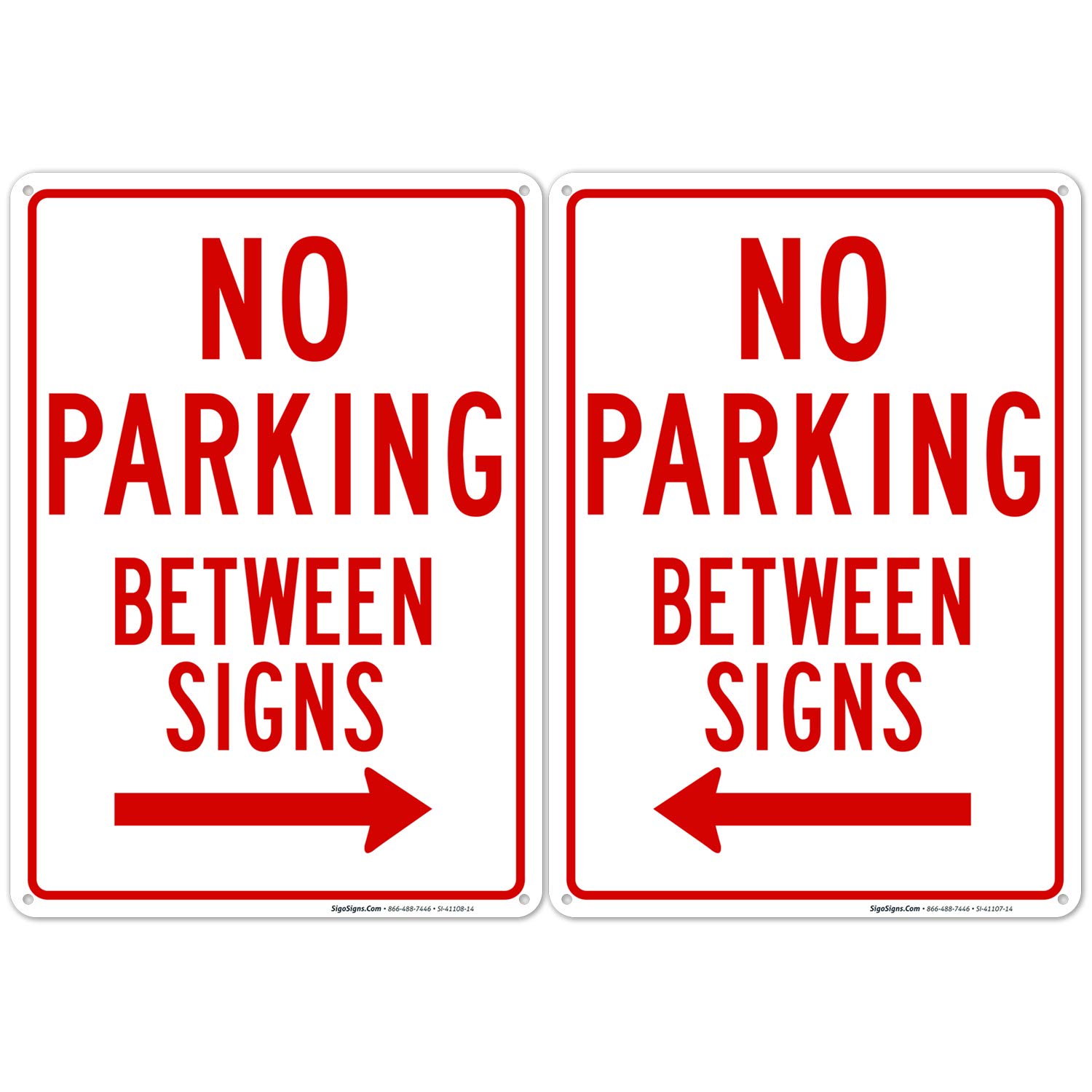(2 Signs) No Parking Between Signs with Right and Left Arrow Sign ...