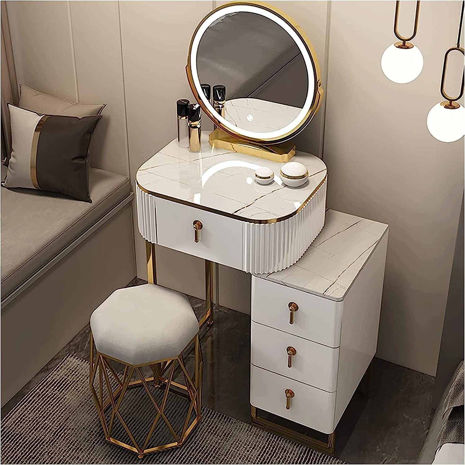 Amazon.com - SAAKO Gorgeous Vanities Modern Vanity Desk with ...