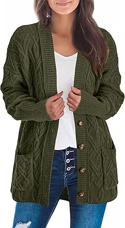 KIRUNDO Women 2024 Fall Winter Oversized Button Down Cable Knit ...