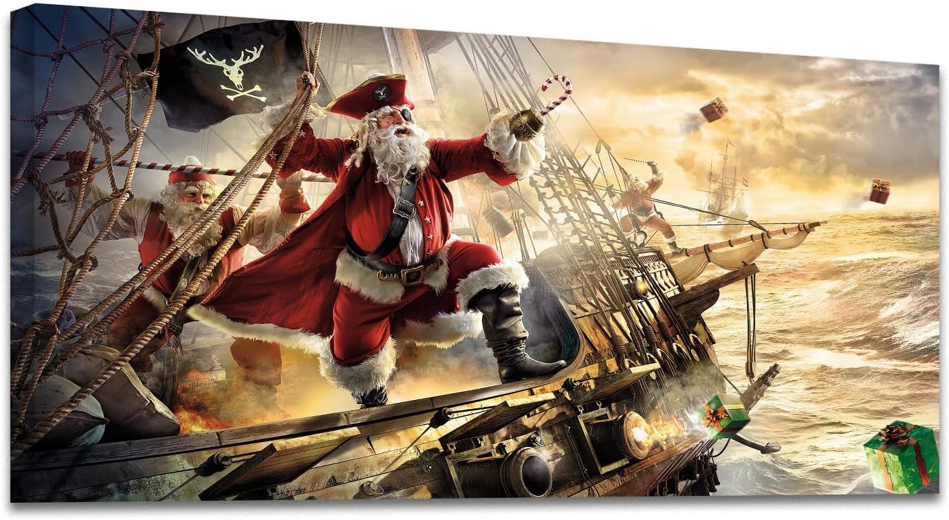 Amazon.com: Dimpoli Christmas Canvas Wall Art, Santa Claus on a Pirate ...