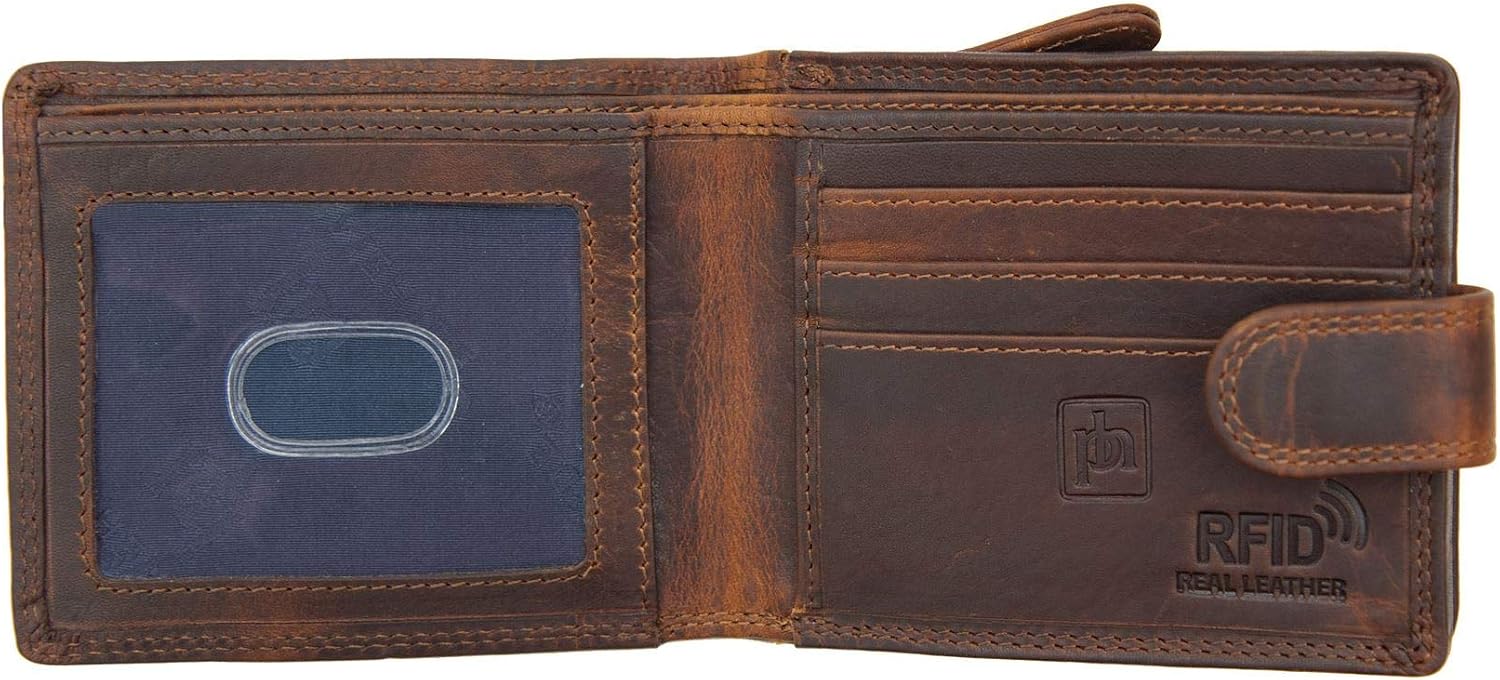 Amazon.com: Primehide Mens Leather Wallet - RFID Blocking - Large Coin ...
