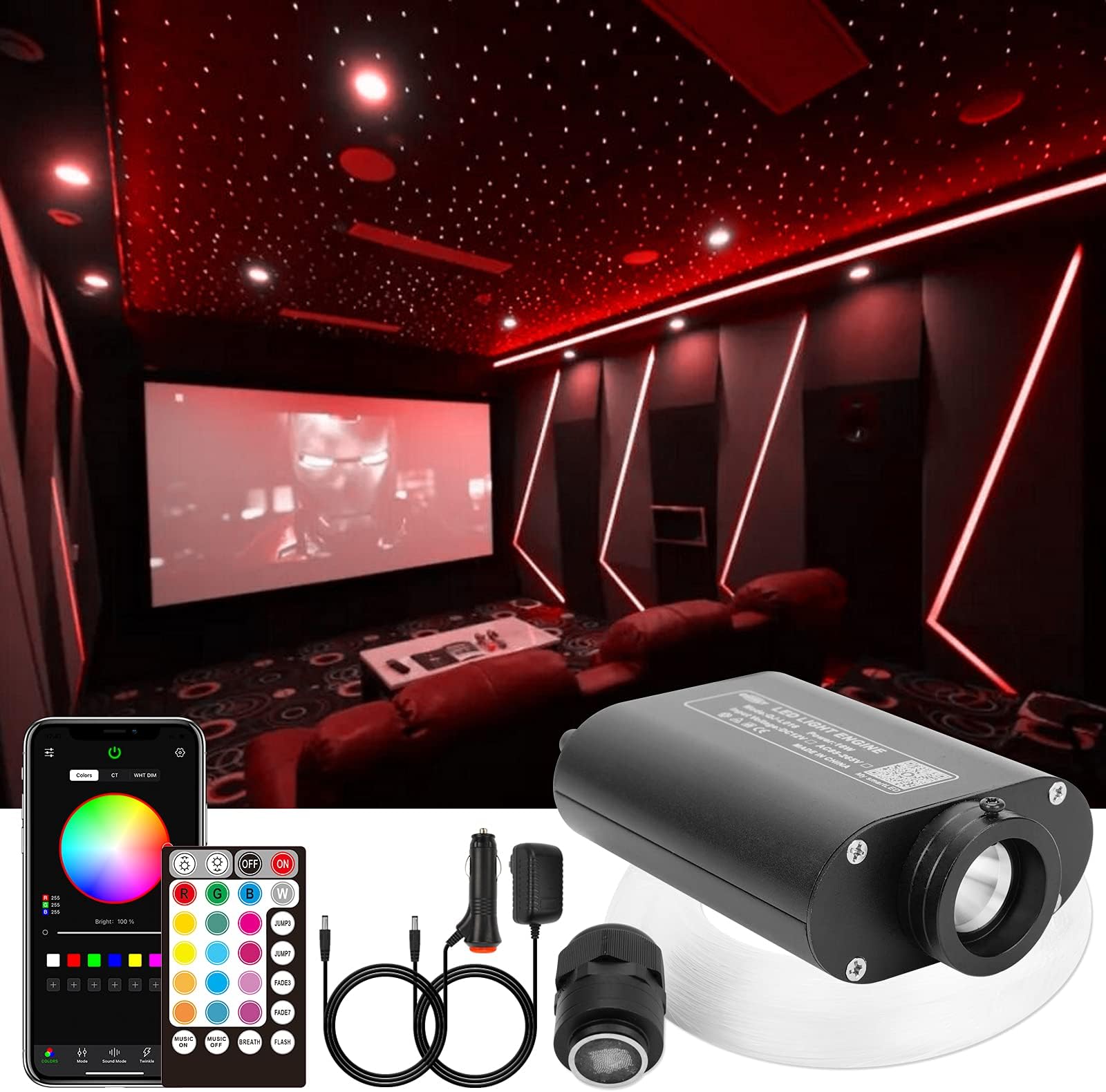 CHINLY Bluetooth 16W RGBW LED Fiber Optic Star Ceiling Lights Kit APP ...