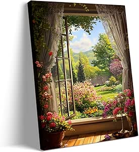 Amazon.com: Garden Window Art Print – Open Window Wall Decor,Floral ...