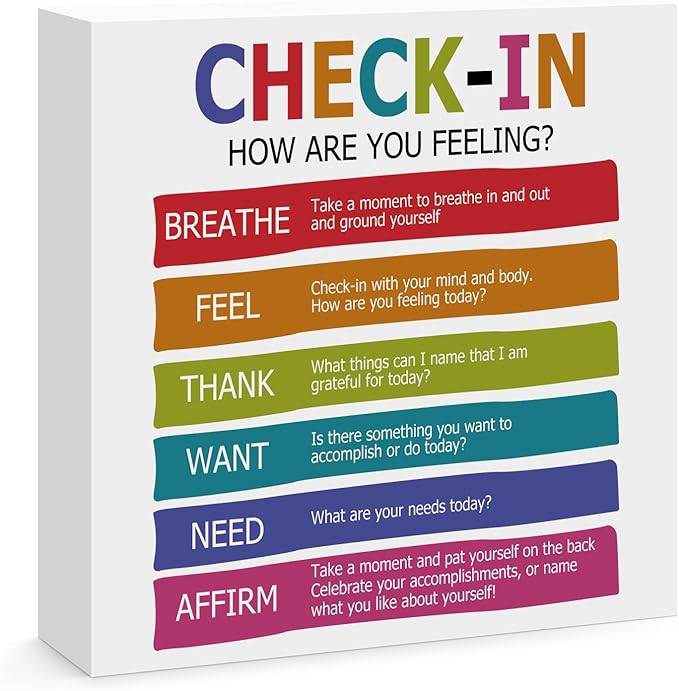 Mental Health Desk Decor Sign Self Care Check In Wooden Block Sign ...