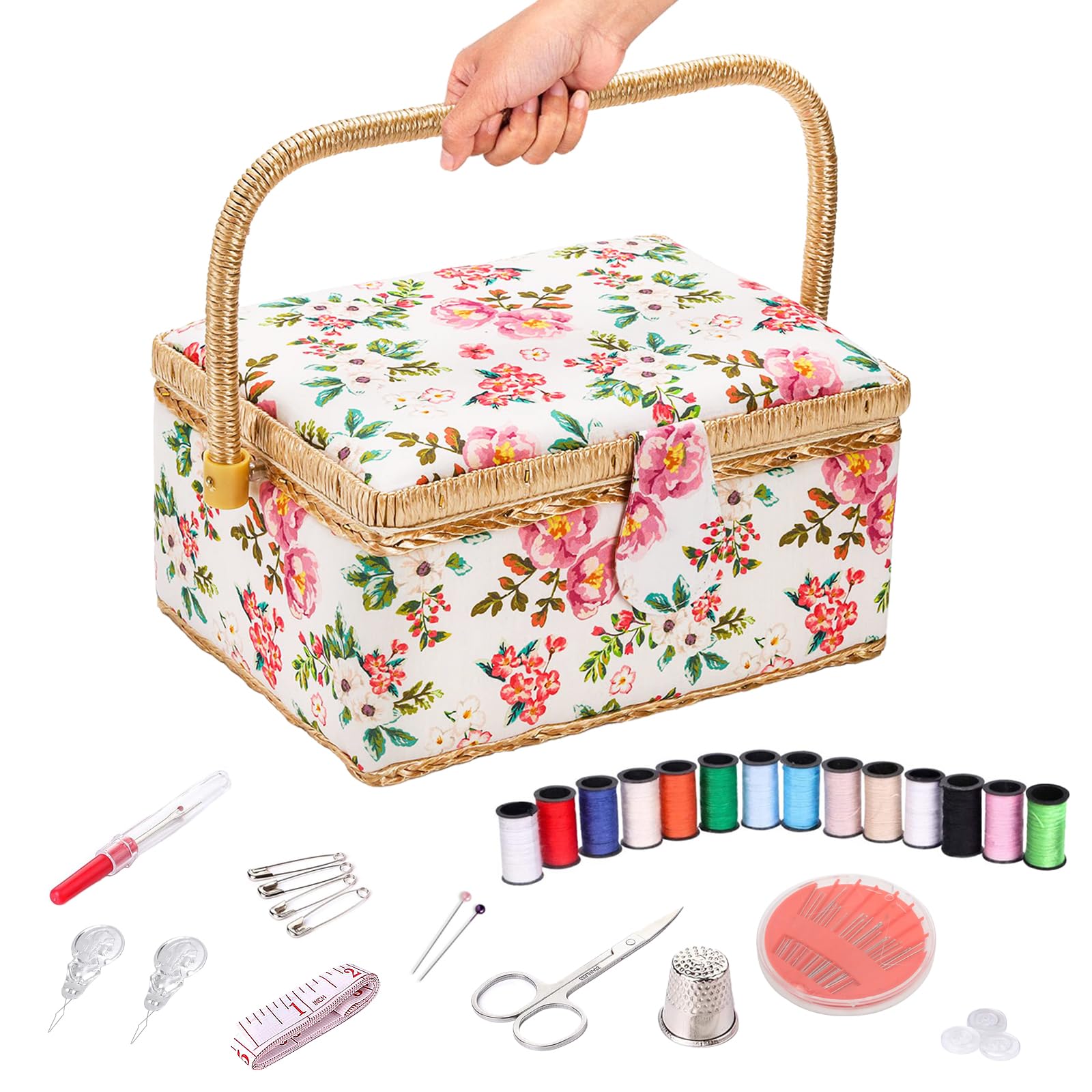 Amazon.com: Sewing Basket with Accessories, Floral Print Sewing Box for ...