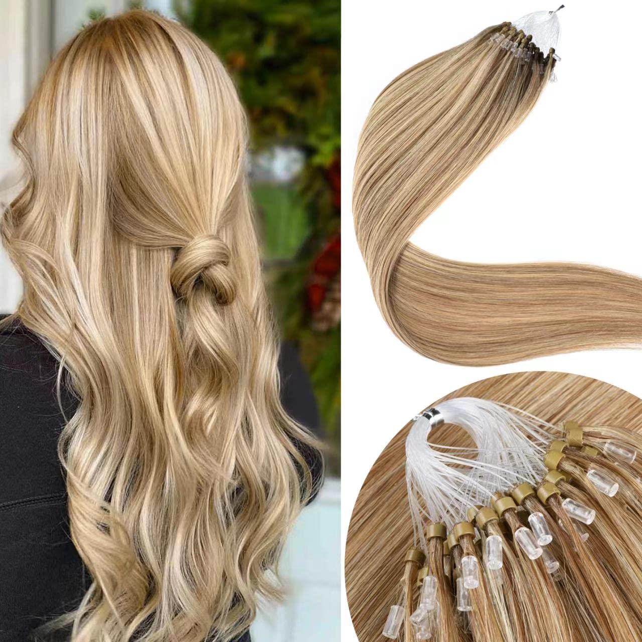 Amazon.com : Micro Ring Hair Extensions Human Hair 14 Inch Micro Beads ...