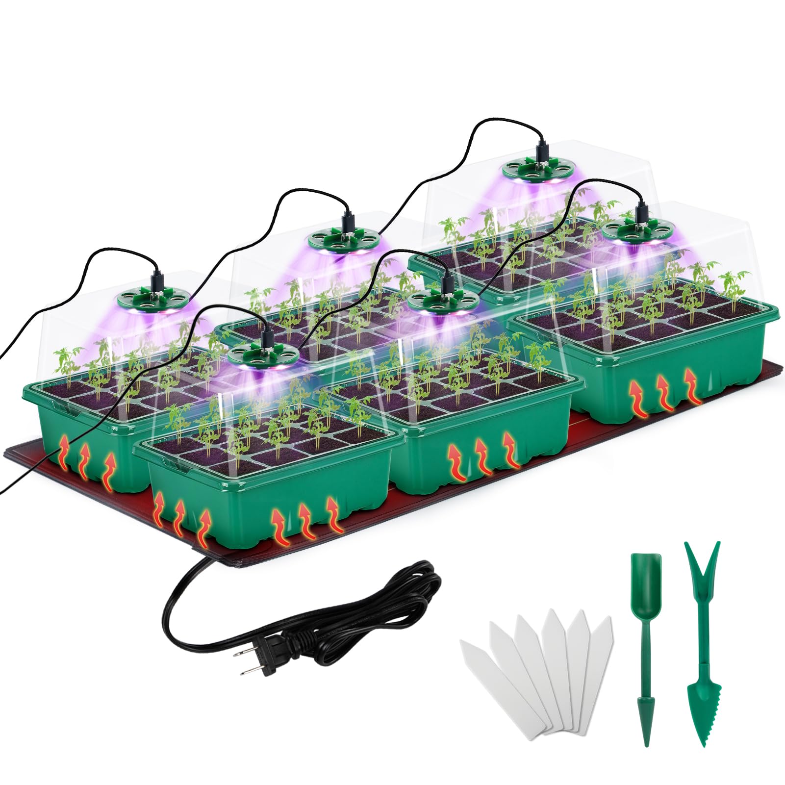 Amazon.com : Apipi Seed Starter Tray with Grow Light & Heat Mat- 6 Pack ...