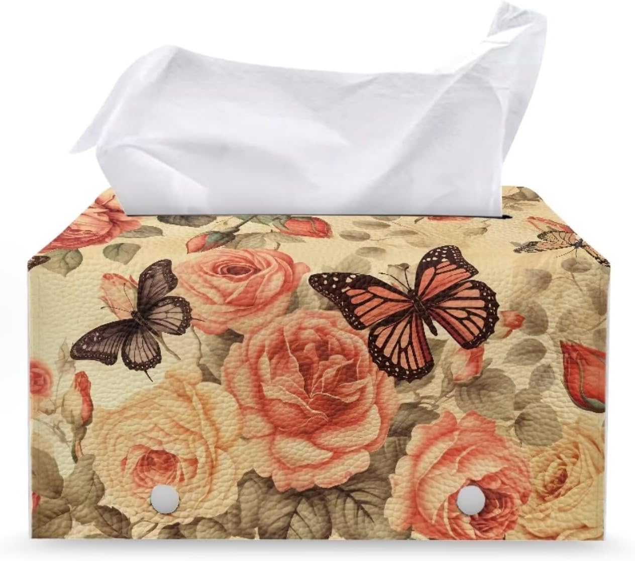 Amazon.com: Dolyues Rose Butterfly Tissue Box Cover Leather Tissue Box ...