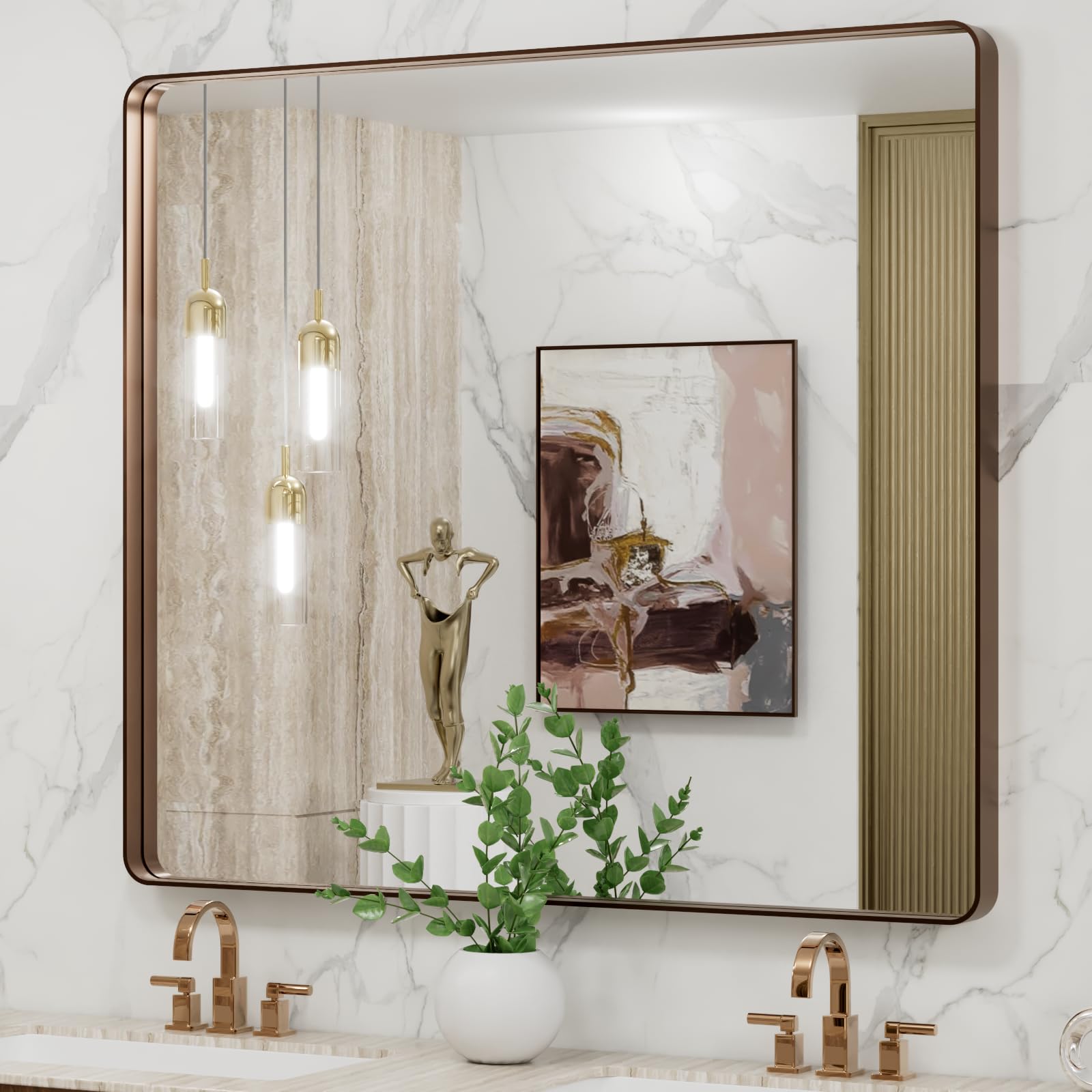 Amazon.com: LOAAO 40”X36” Bronze Bathroom Mirrors for Vanity, Rounded ...