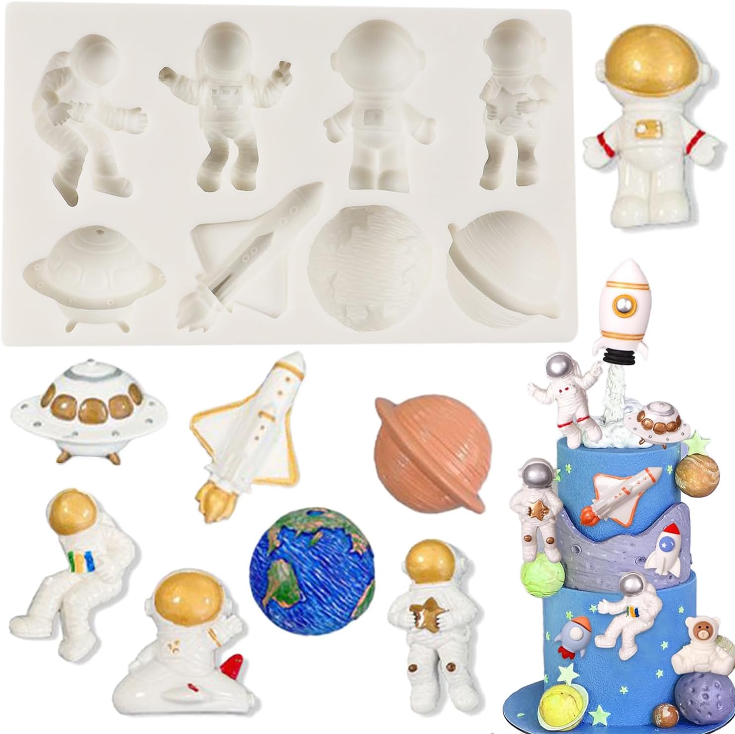 Amazon.com: QDMOLDS Astronaut Fondant Molds Rocket Planet Silicone Mold ...