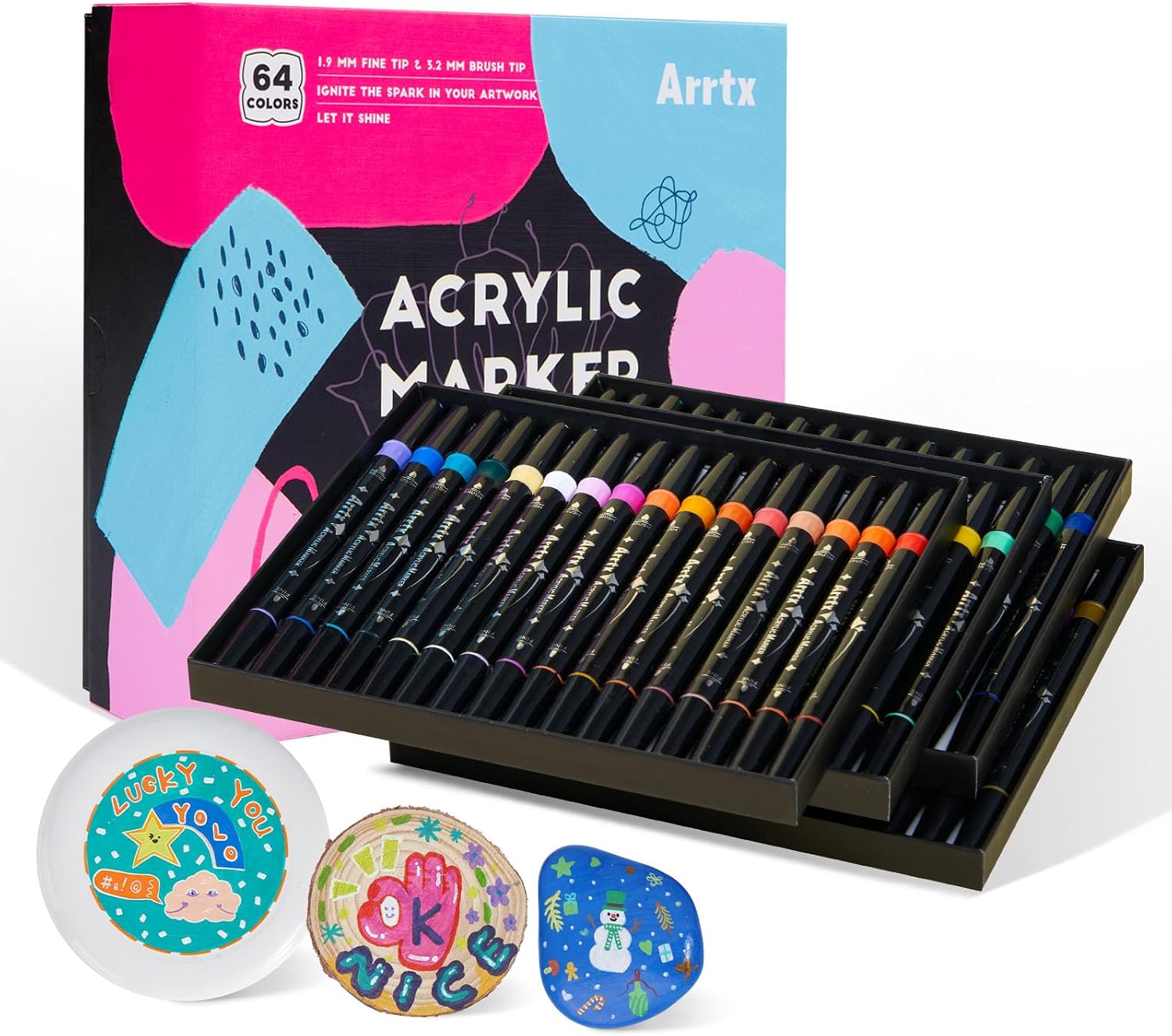 Amazon.com : Arrtx Paint Markers Paint Pens, 64 Colors Acrylic Paint ...