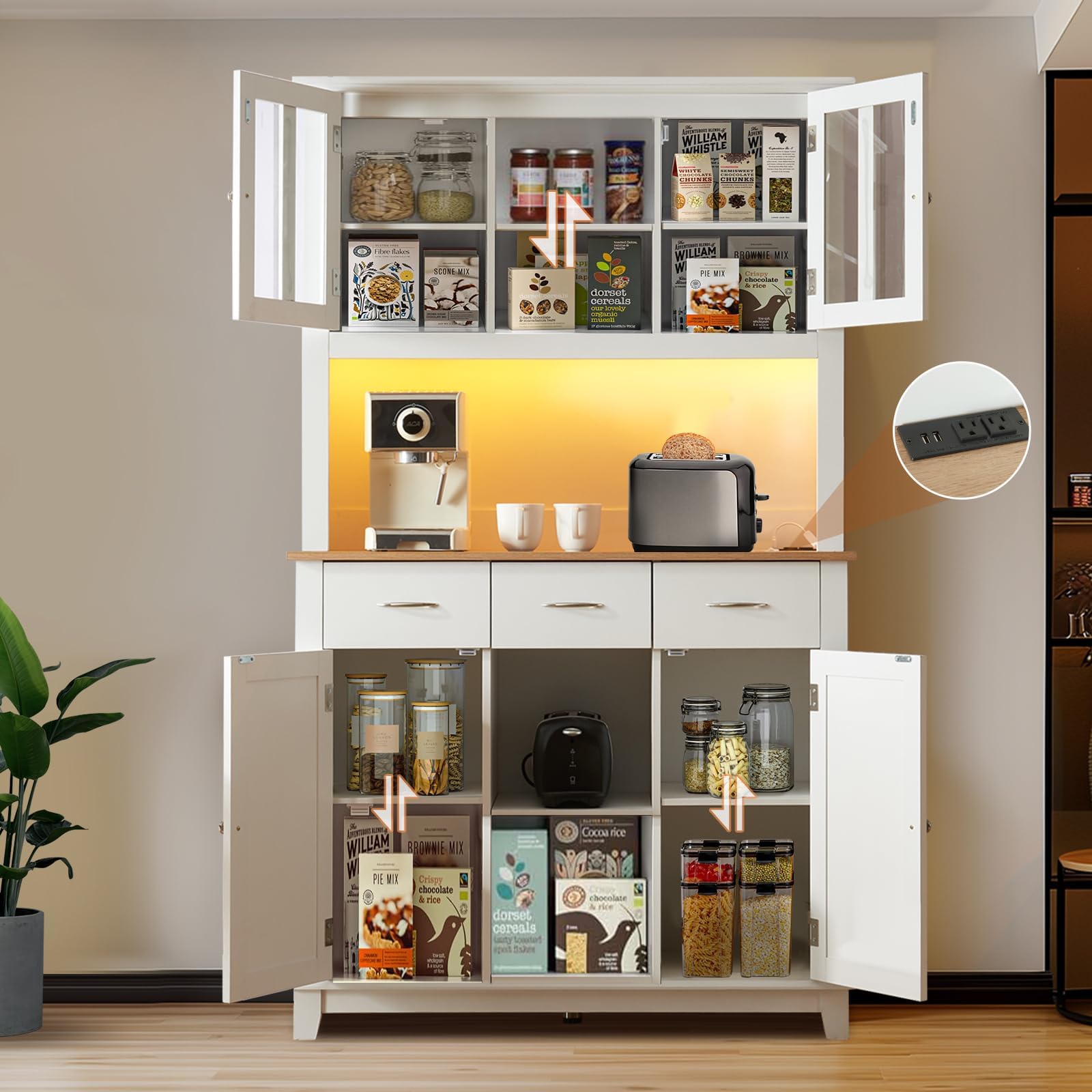 Amazon.com: Tatub 71” Kitchen Pantry Storage Cabinet with Charging ...