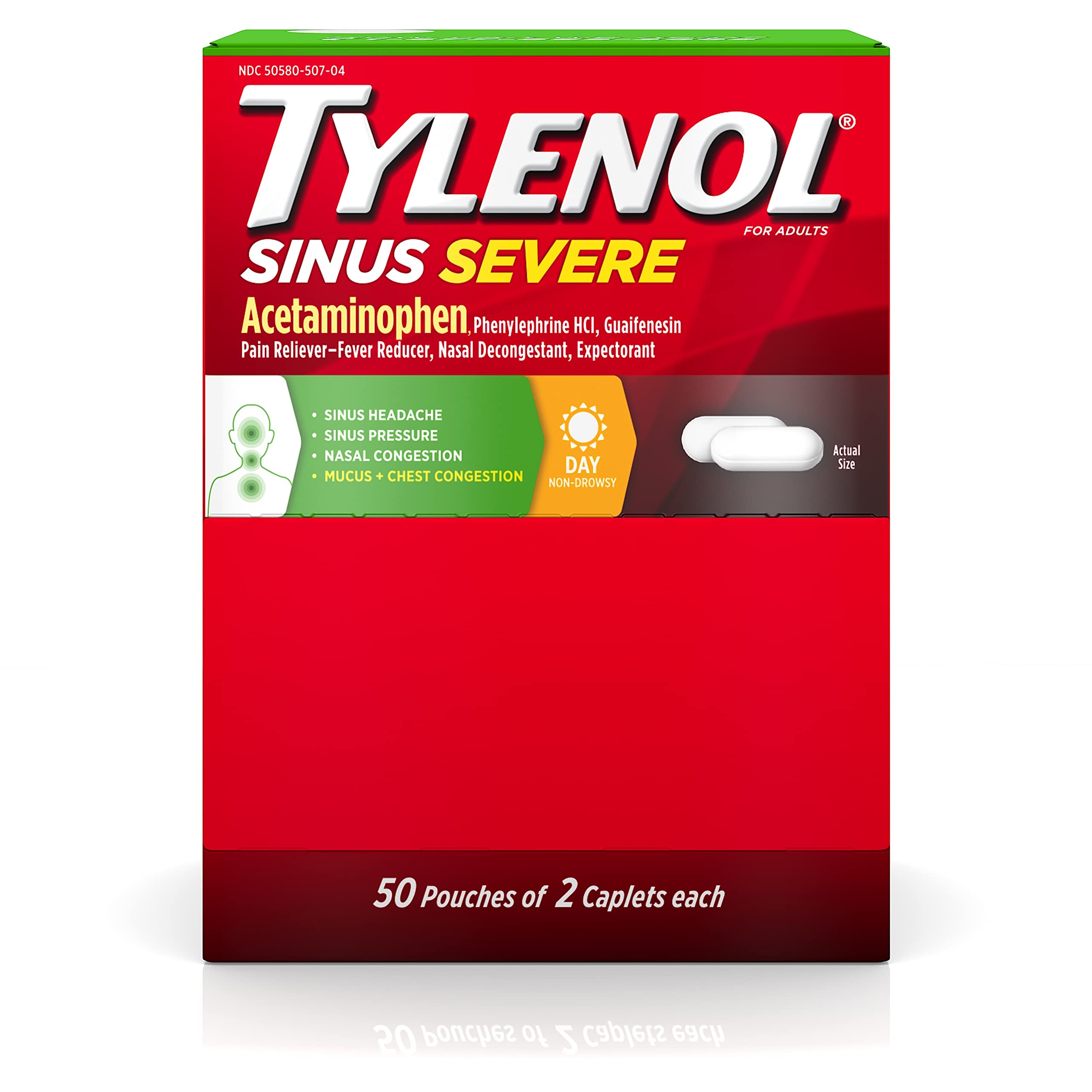 Tylenol Sinus Severe Daytime Caplets for Pain Congestion Relief 50 ...