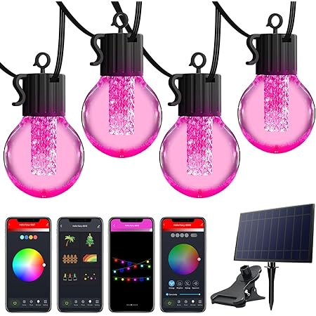 Solar Outdoor Lights Warm Colored Tunable, 50FT Solar String Light ...