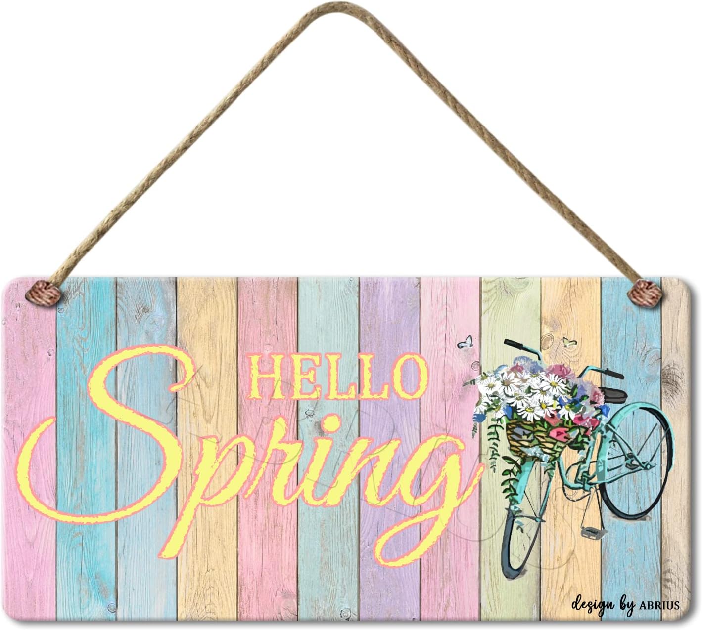 Amazon.com : Hello Spring Door Sign, 5"x 10" Colorful Flowers Bikes ...