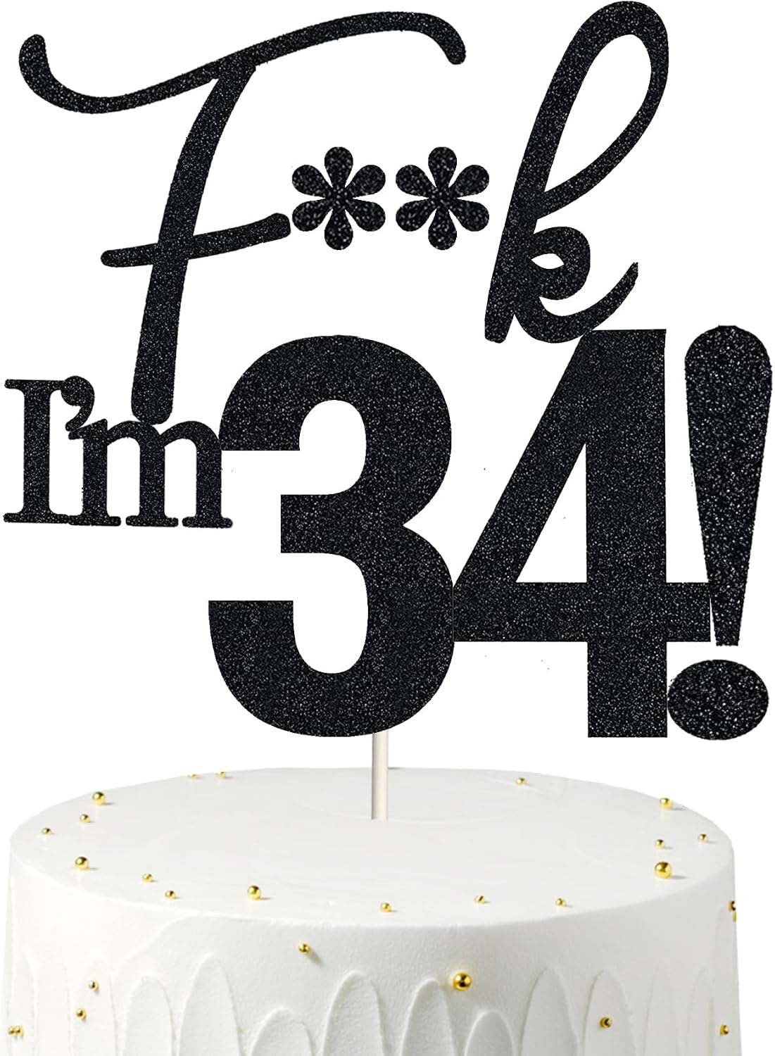 Amazon.com: 34 Cake Toppers, 34 Birthday Cake Toppers-Black Glitter ...