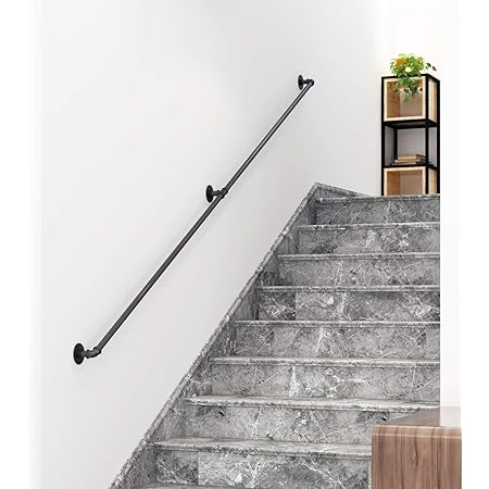 DIYHD 5FT 3 Wall Support Industrial Black Iron Loft Pipe Handrail for ...