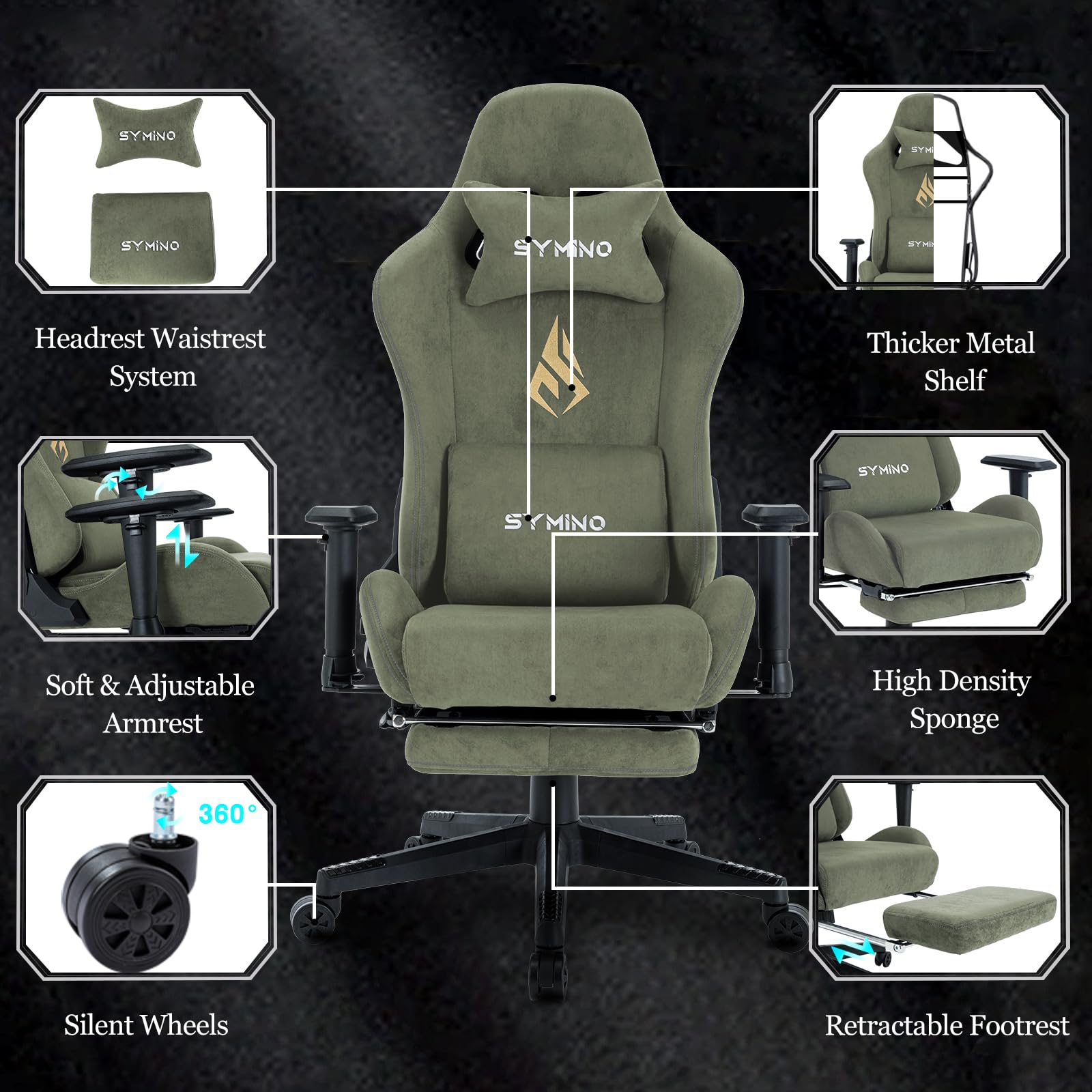symino Gaming Chair Alcantara (Green)