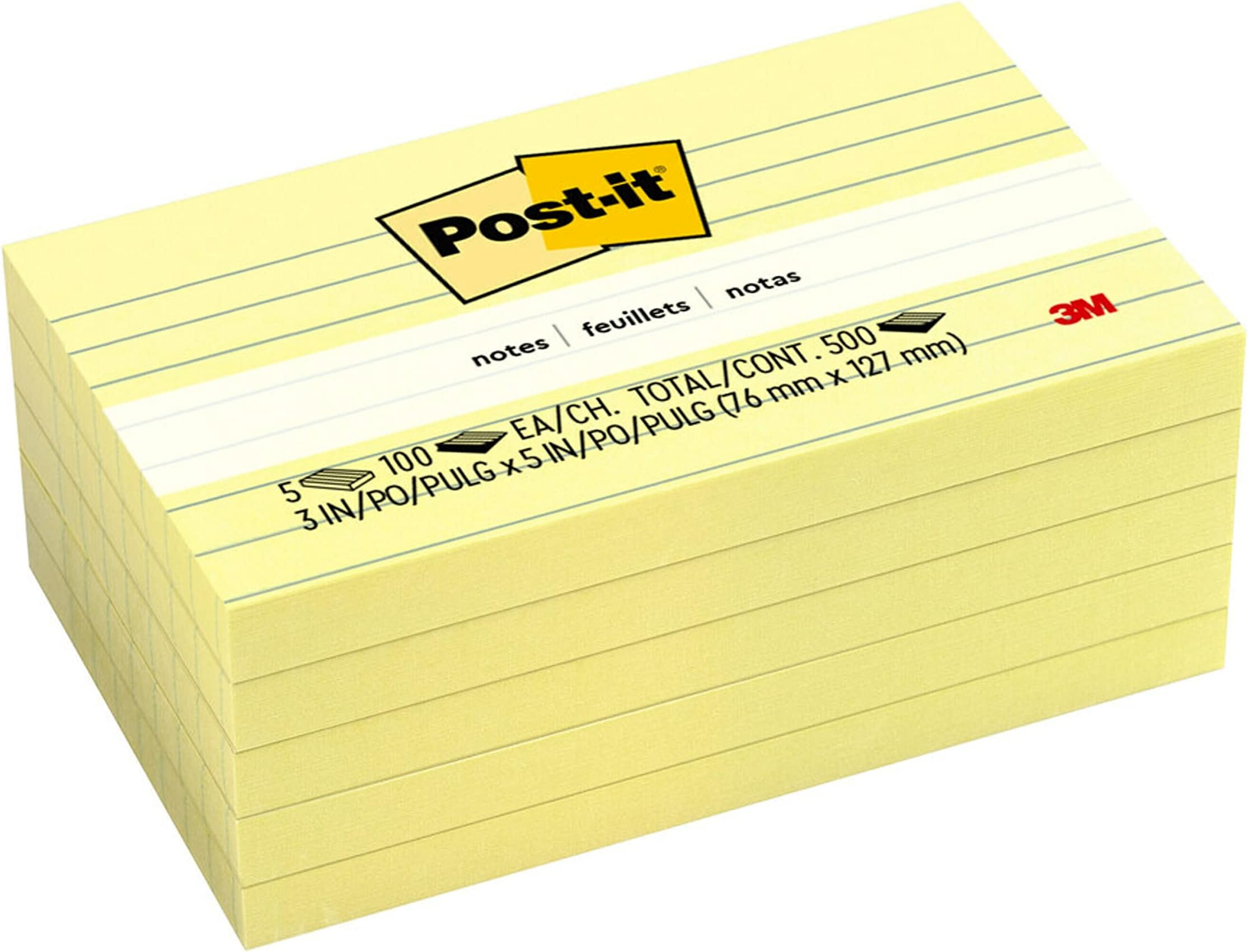 Post-it Notes, 3x5 in, 5 Pads, Canary Yellow, Clean Removal, Recyclable ...