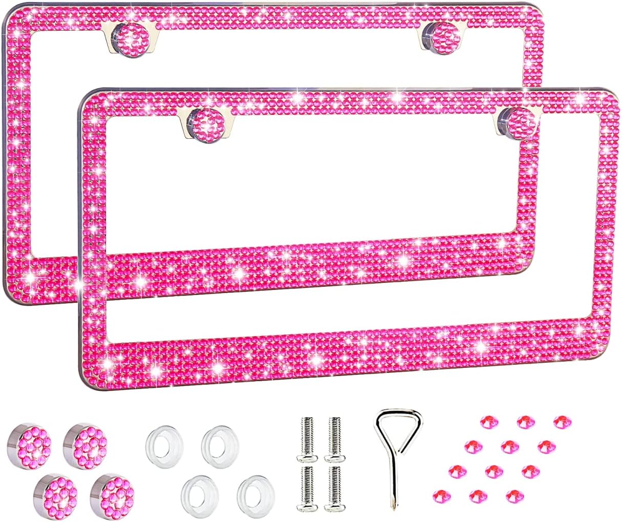 Amazon.com: FIISFIIS Bling License Plate Frame for Women,2 Pack Premium Stainless Steel ...