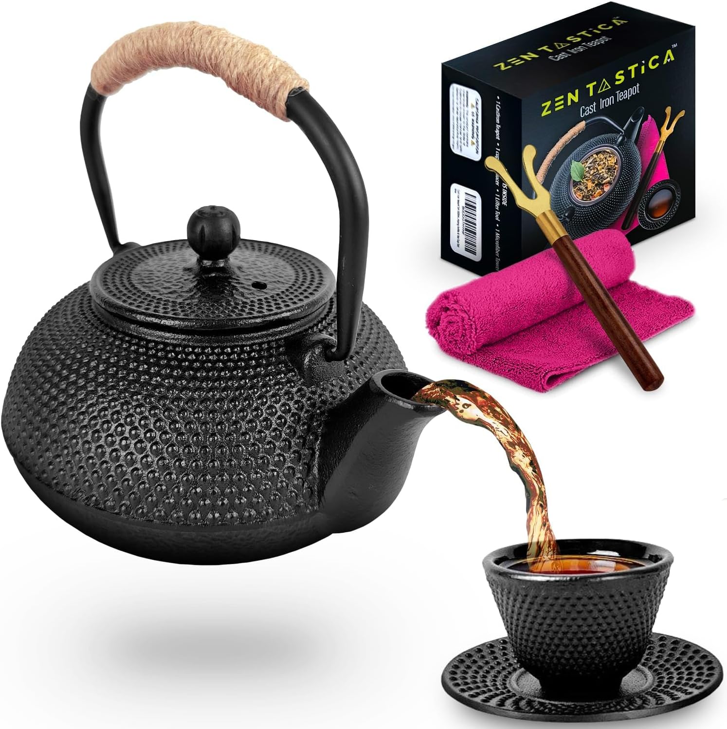 Amazon.com | Cast Iron Teapot Gift Set Japanese Style (6pcs)–Stovetop ...