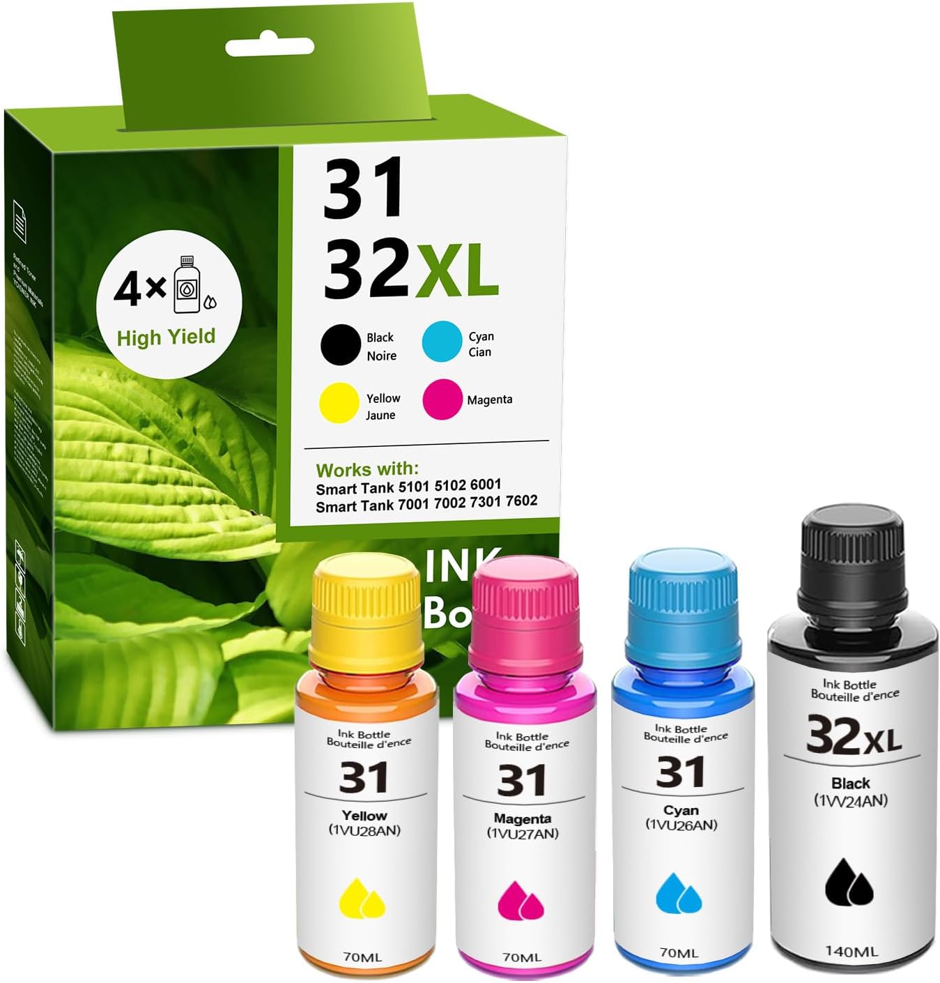 32XL/31 Black Cyan Yellow Magenta High Yield Ink Refills 4/Pack ...