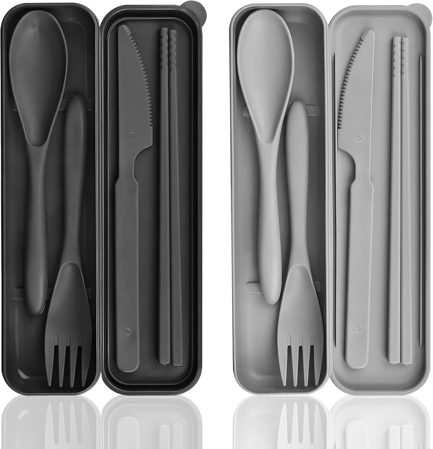 Amazon.com : 2 Sets Plastic Reusable Utensils Set with Case, Travel ...