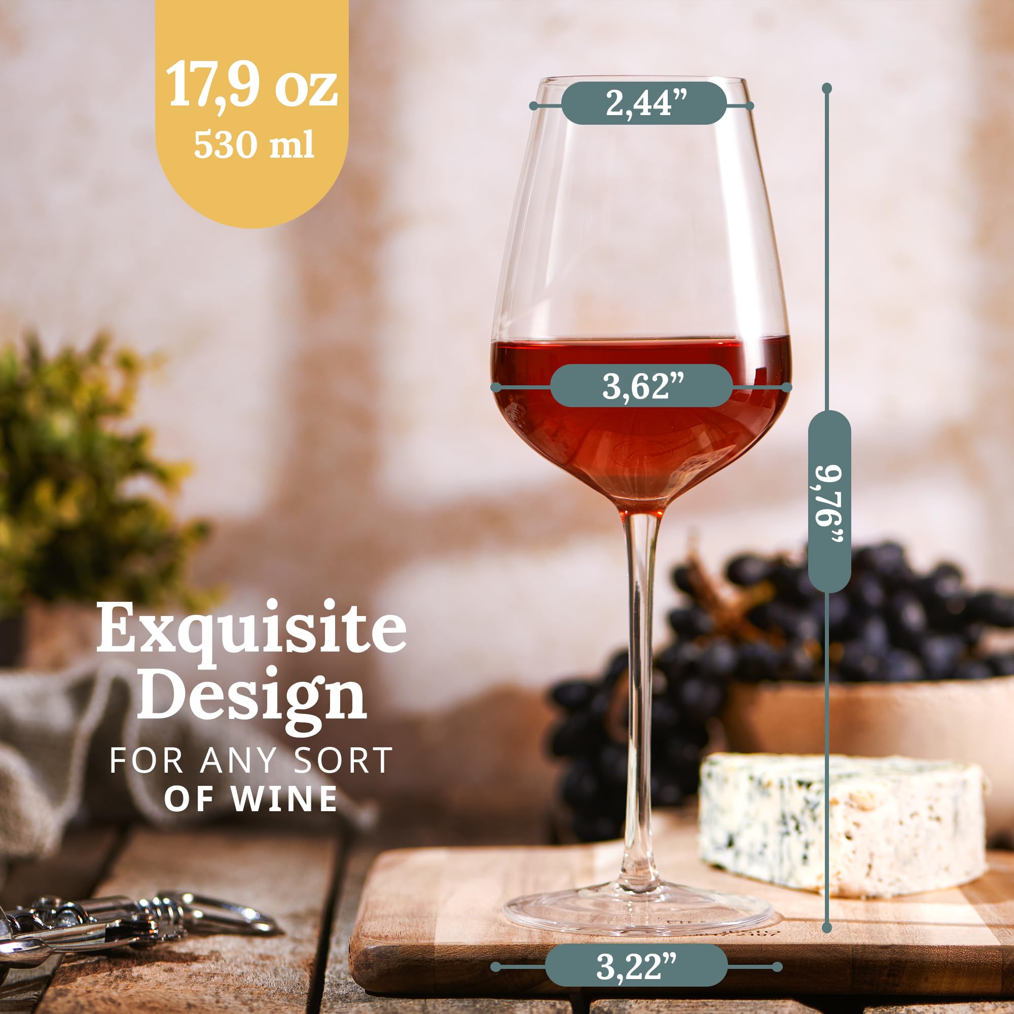 Wine Glasses Set of 4 – 18oz Elegant Wine Glass Gift Set – Modern Long ...