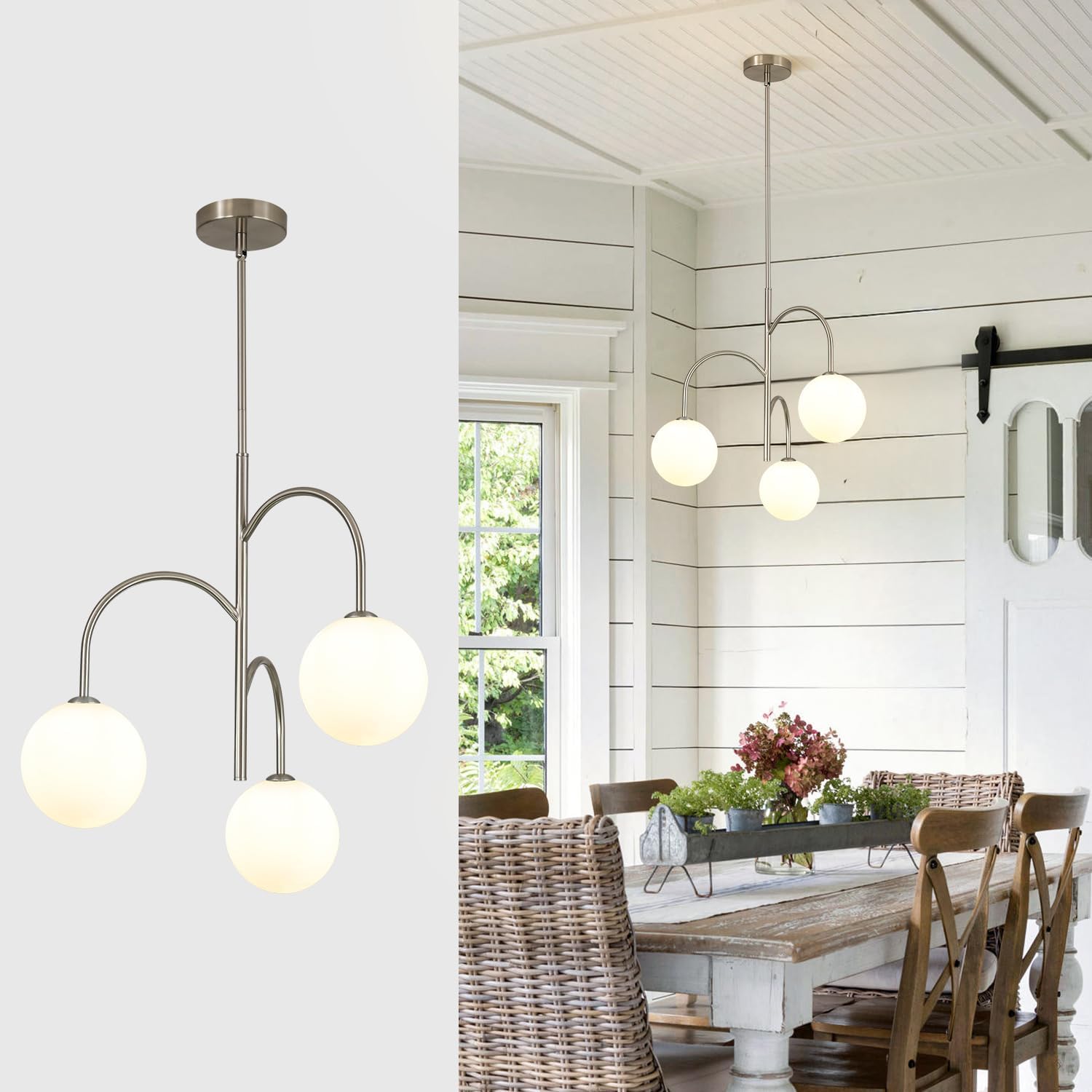 Flyrose Modern 3 Light Milk Glass Chandelier Mid Century Chandelier ...