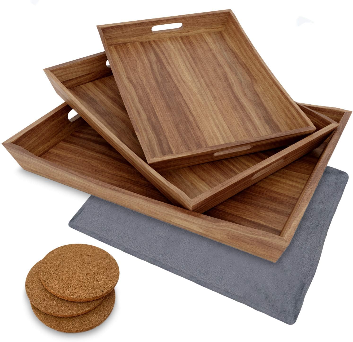 Amazon.com: Rustic Wood Serving Tray Set Of 3 - Large Serving Tray with ...